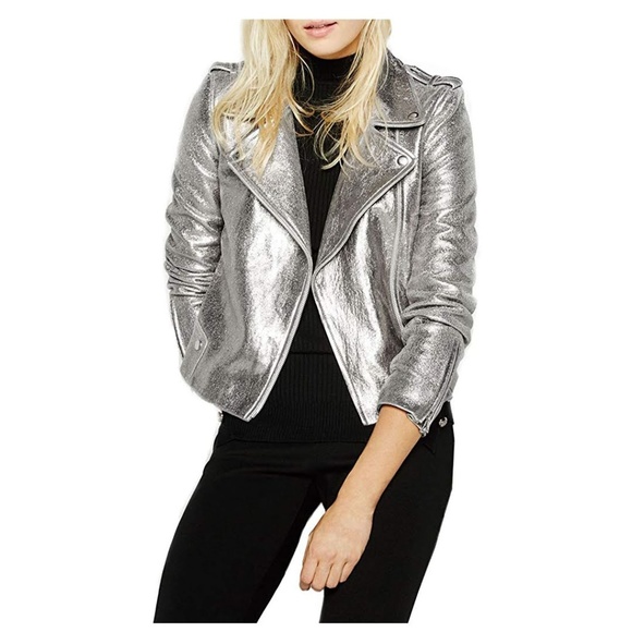 S. the Widow | Jackets & Coats | Silver Metallic Biker Jacket | Poshmark